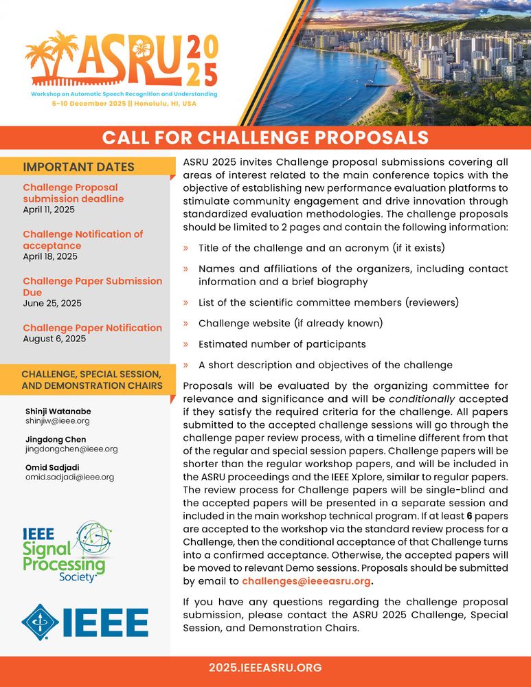 Call for Challenges | IEEE ASRU 2025 | Honolulu, Hawaii, USA