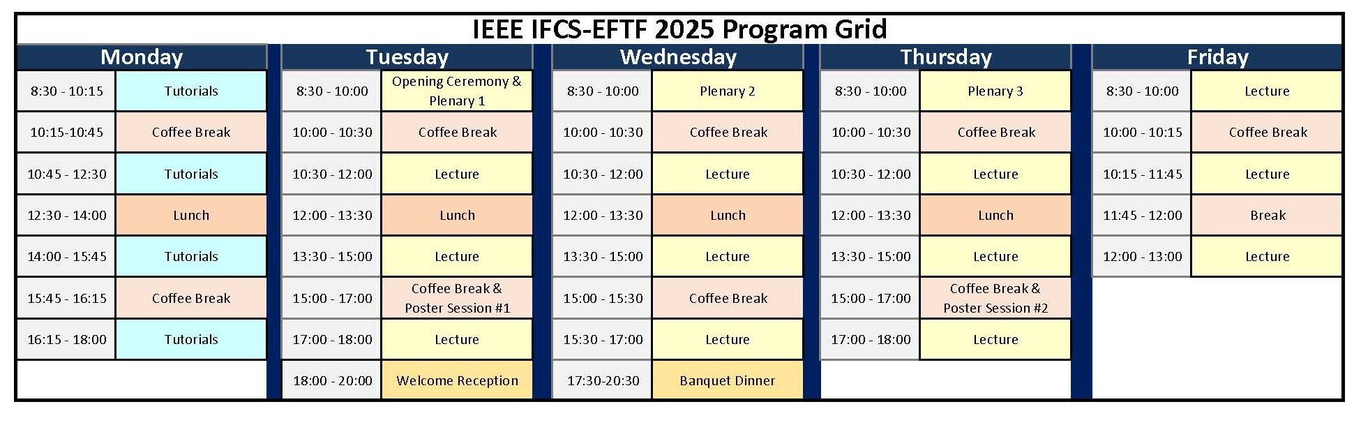 Schedule Overview | IFCS-EFTF 2025 | Querétaro, Mexico
