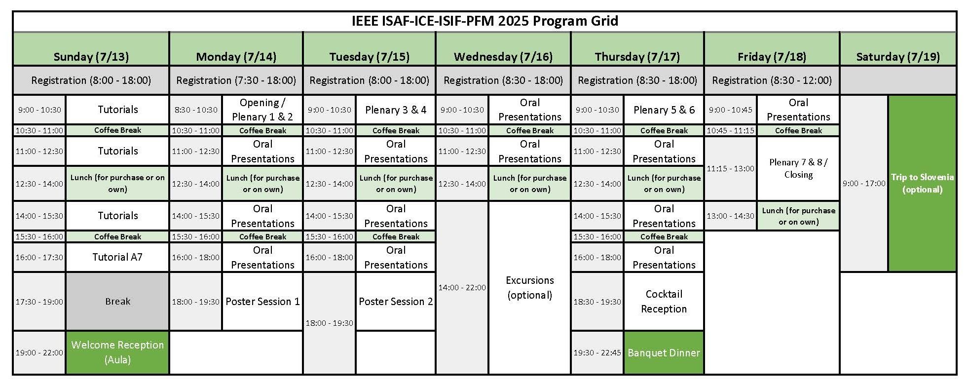 Schedule Overview | IEEE ISAF 2025 | Graz, Austria