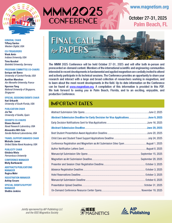 Call for Papers | 2025 Magnetism Conference | Palm Beach, Florida