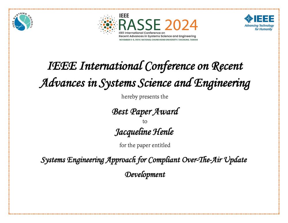 Best Paper Award | IEEE RASSE 2024 | Taichung, Taiwan