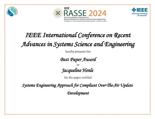 Best Paper Award | IEEE RASSE 2024 | Taichung, Taiwan